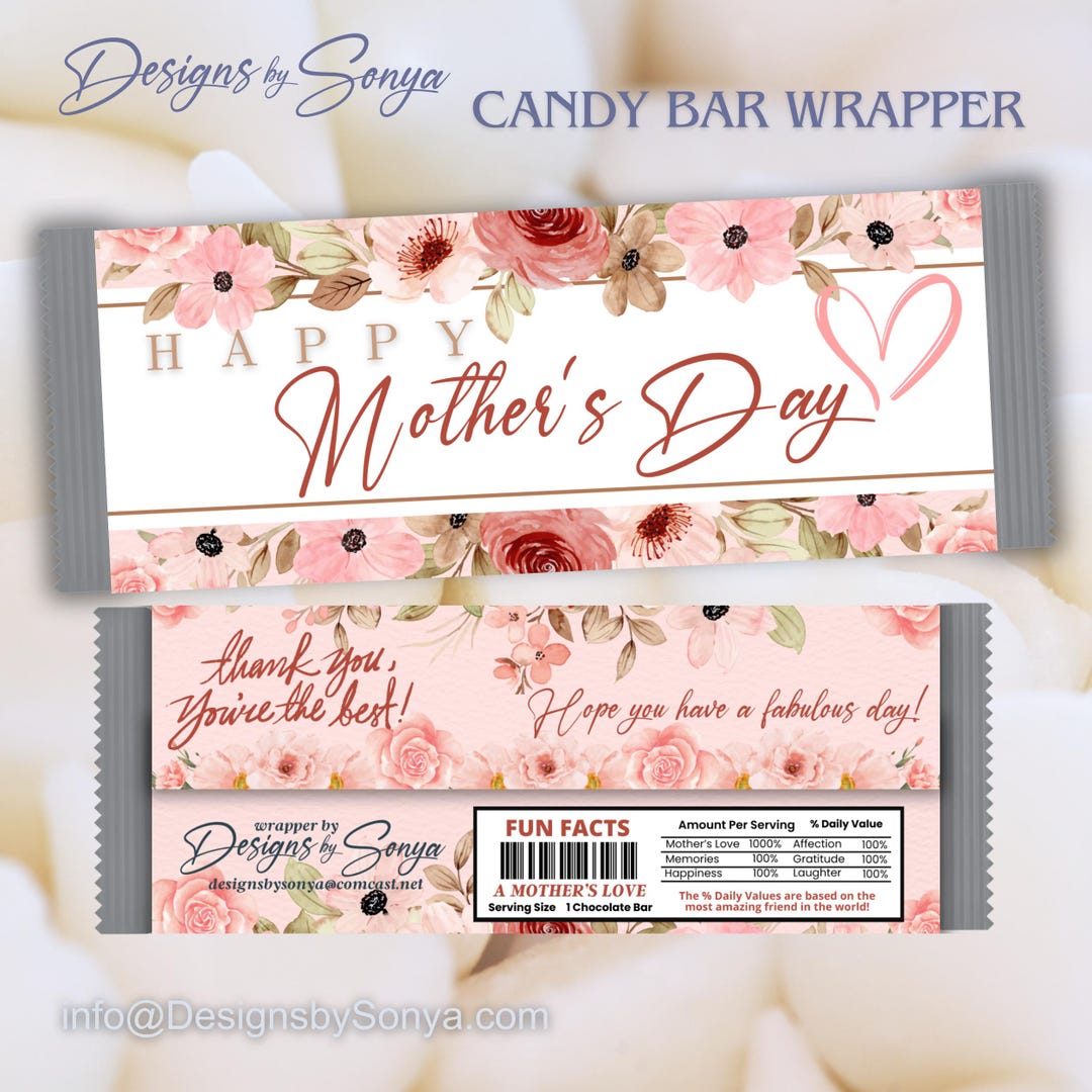 Mother’s Day Candy Bar Wrapper, Floral Chocolate Wrapper for Mom ...