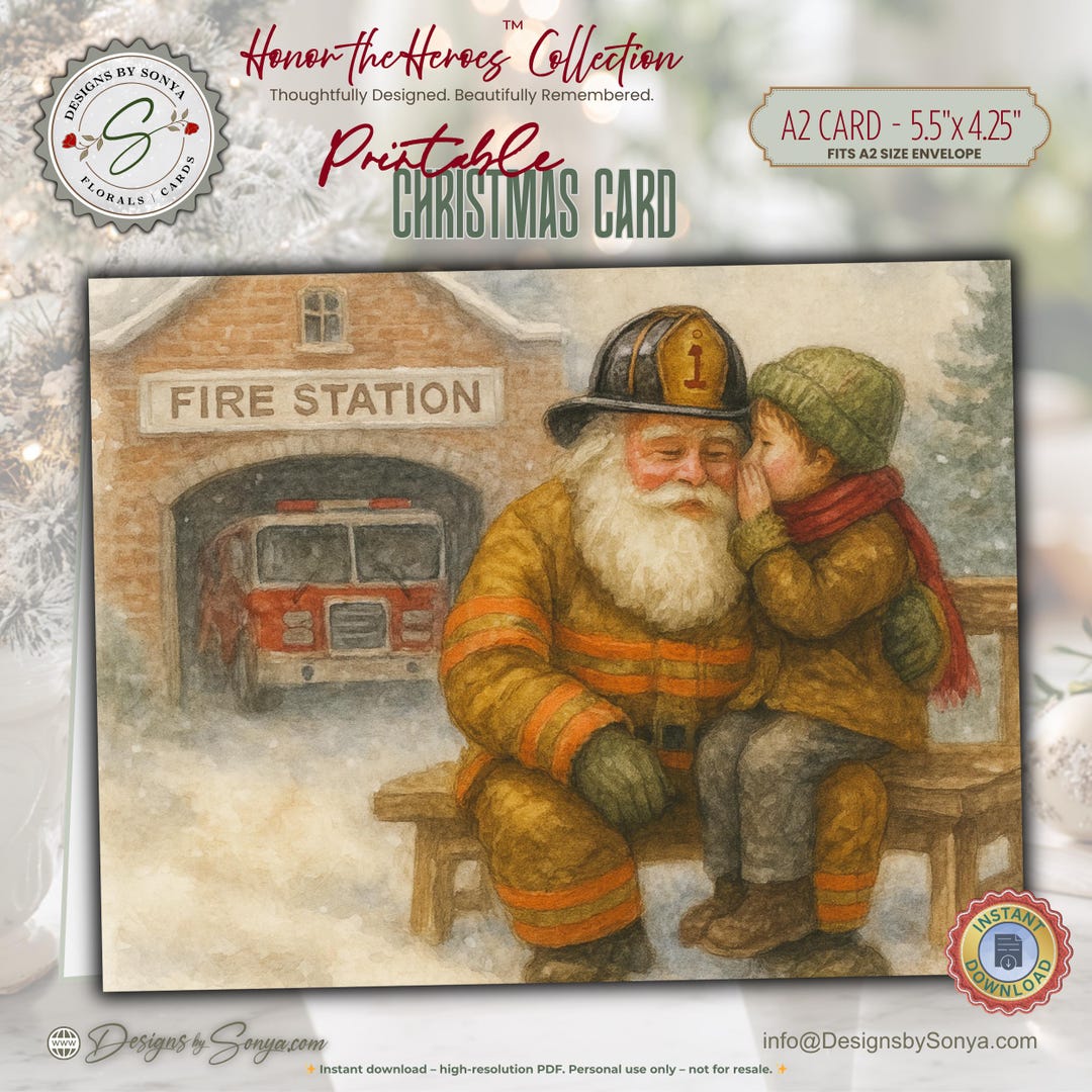 Fireman Santa Printable Christmas Card • A2 (5.5”x4.25”) • Child ...