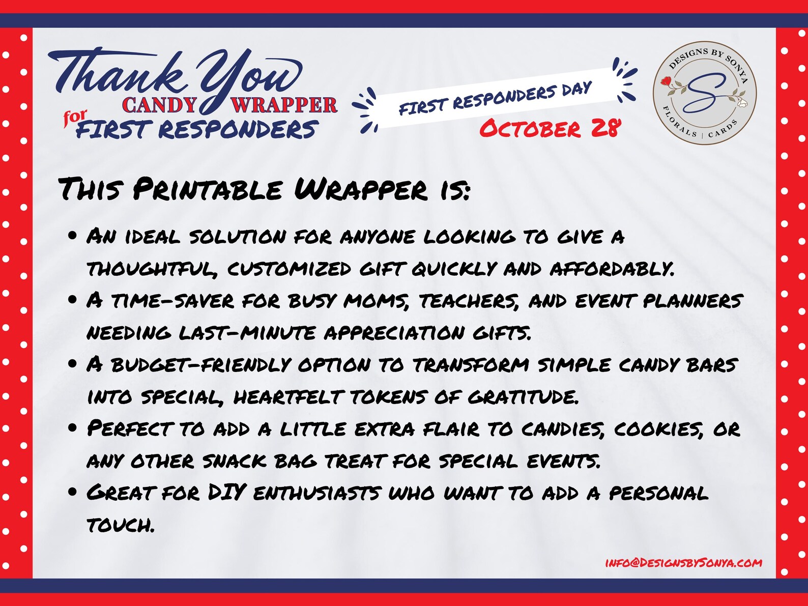 Thank You First Responder Candy Bar Wrapper – Printable Appreciation ...
