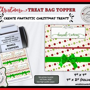 Christmas Treat Bag Topper Printable Digital Download Green Bow & Polka ...
