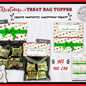 Christmas Treat Bag Topper Printable Digital Download Green Bow & Polka ...