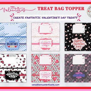 Set of 4 Valentine's Day Treat Bag Toppers Printable – DIY Candy Bag ...