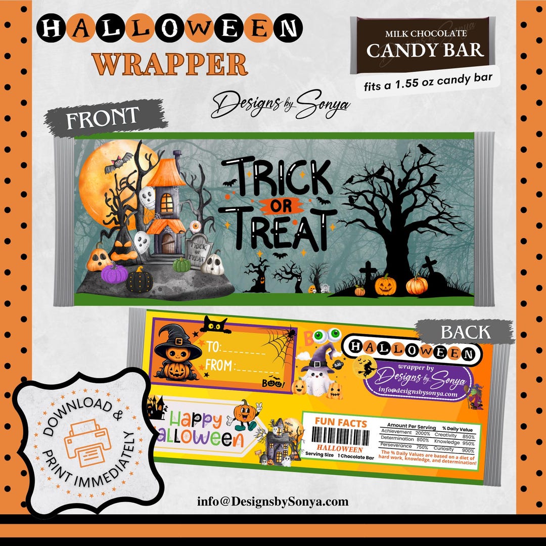 Trick or Treat Halloween Candy Wrapper Printable – Haunted House Party ...