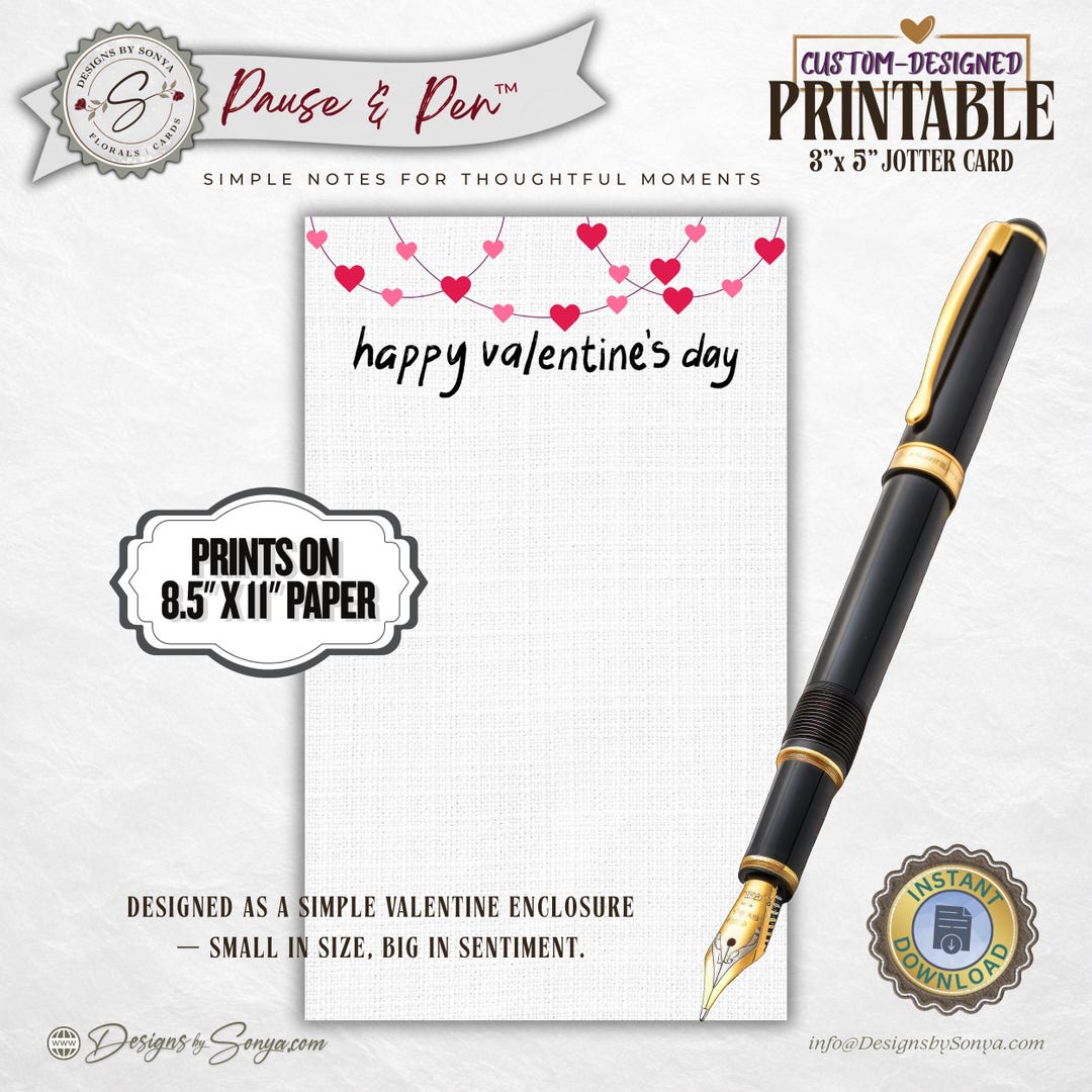 Valentine Thank You Card Printable – Happy Valentine’s Day 3 X 5 Jotter ...