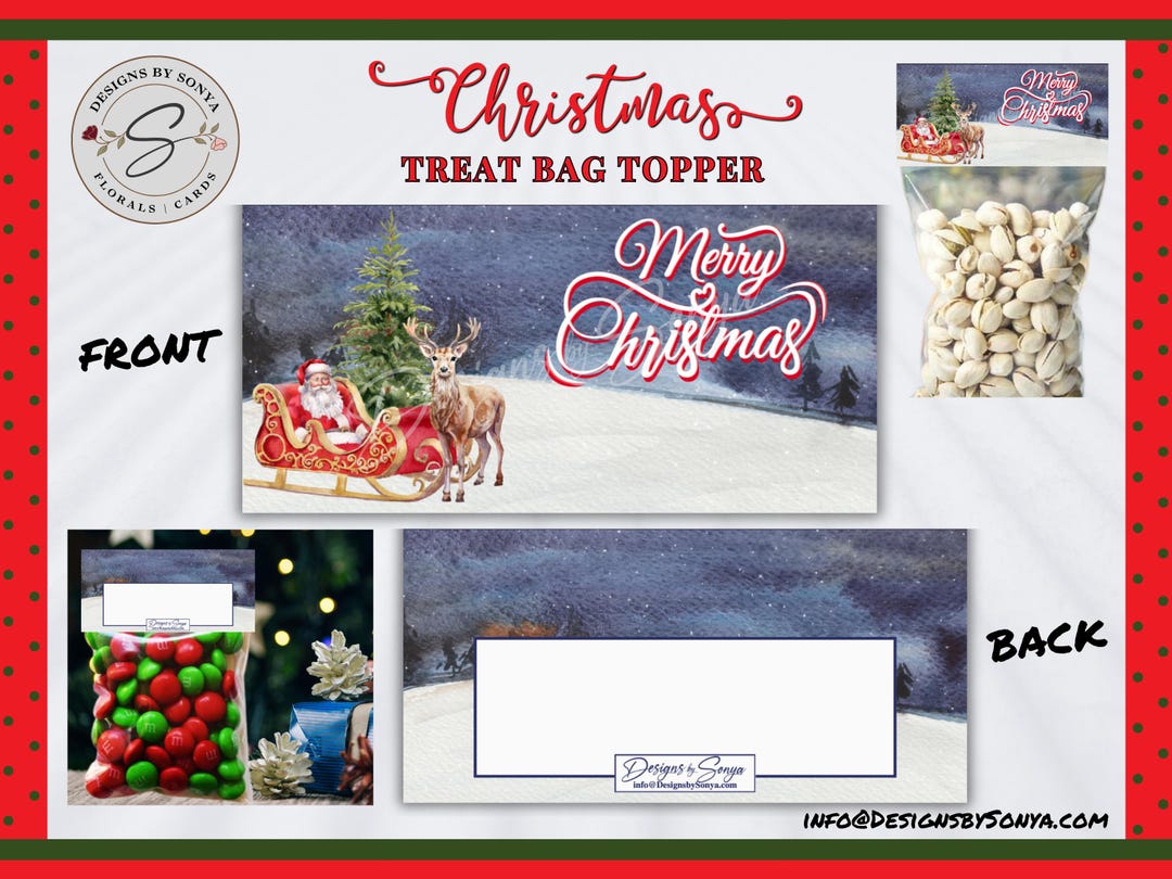 Printable Christmas Treat Bag Toppers Instant Download Santa and ...