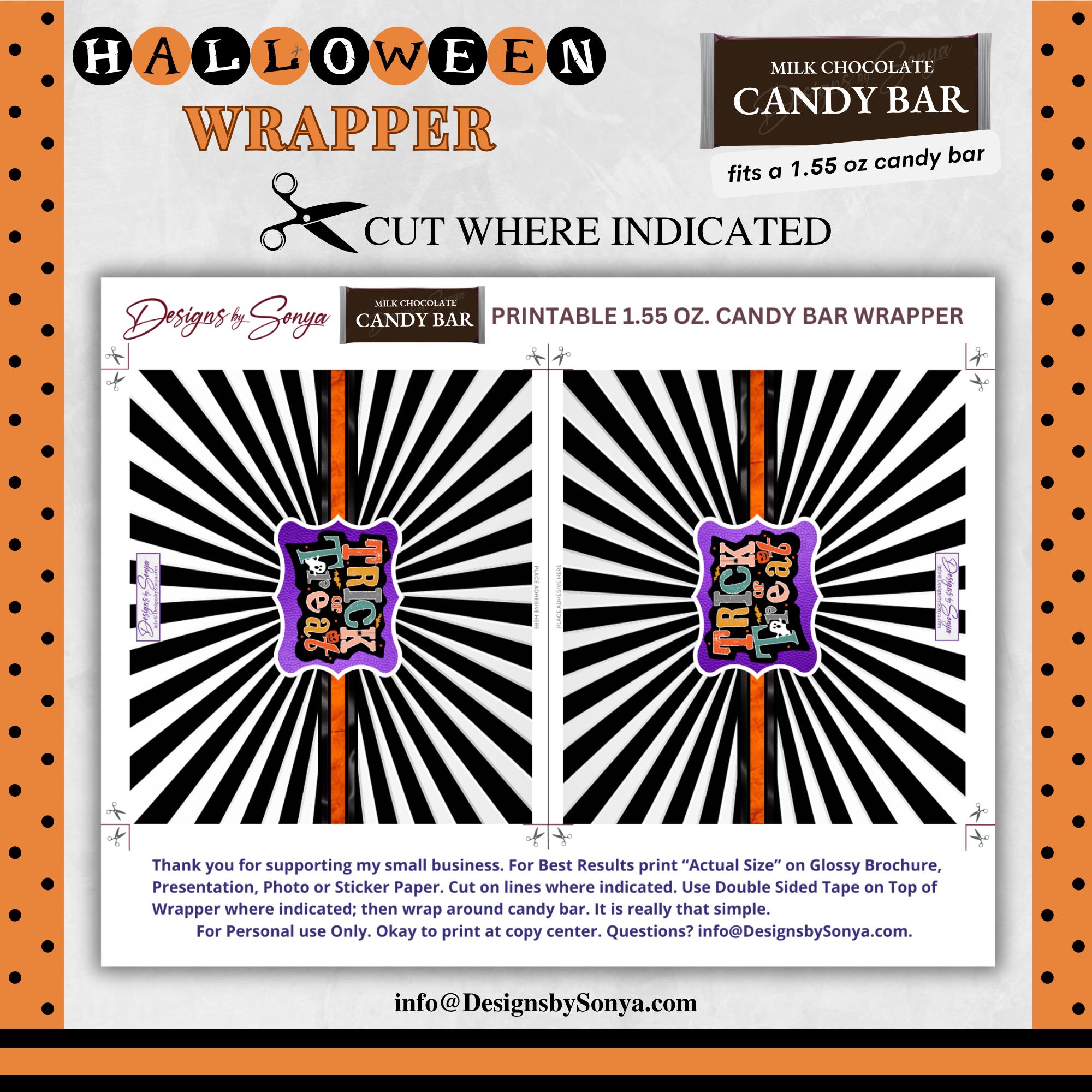 Printable Halloween Candy Bar Wrapper – Bold Black & White Stripe W ...