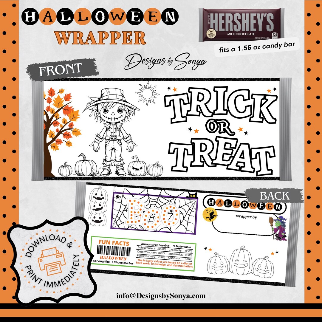 Color Your Own Candy Bar Wrapper – Printable Halloween Wrapper for 1.55 ...
