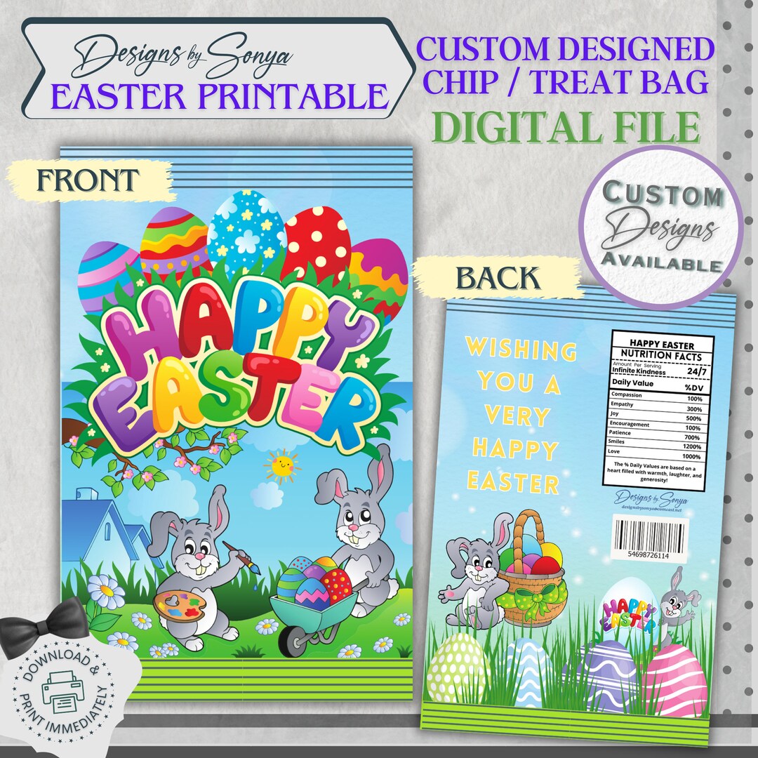 Happy Easter Chip Bag Printable Treat Bag, Easter Candy Wrapper for ...
