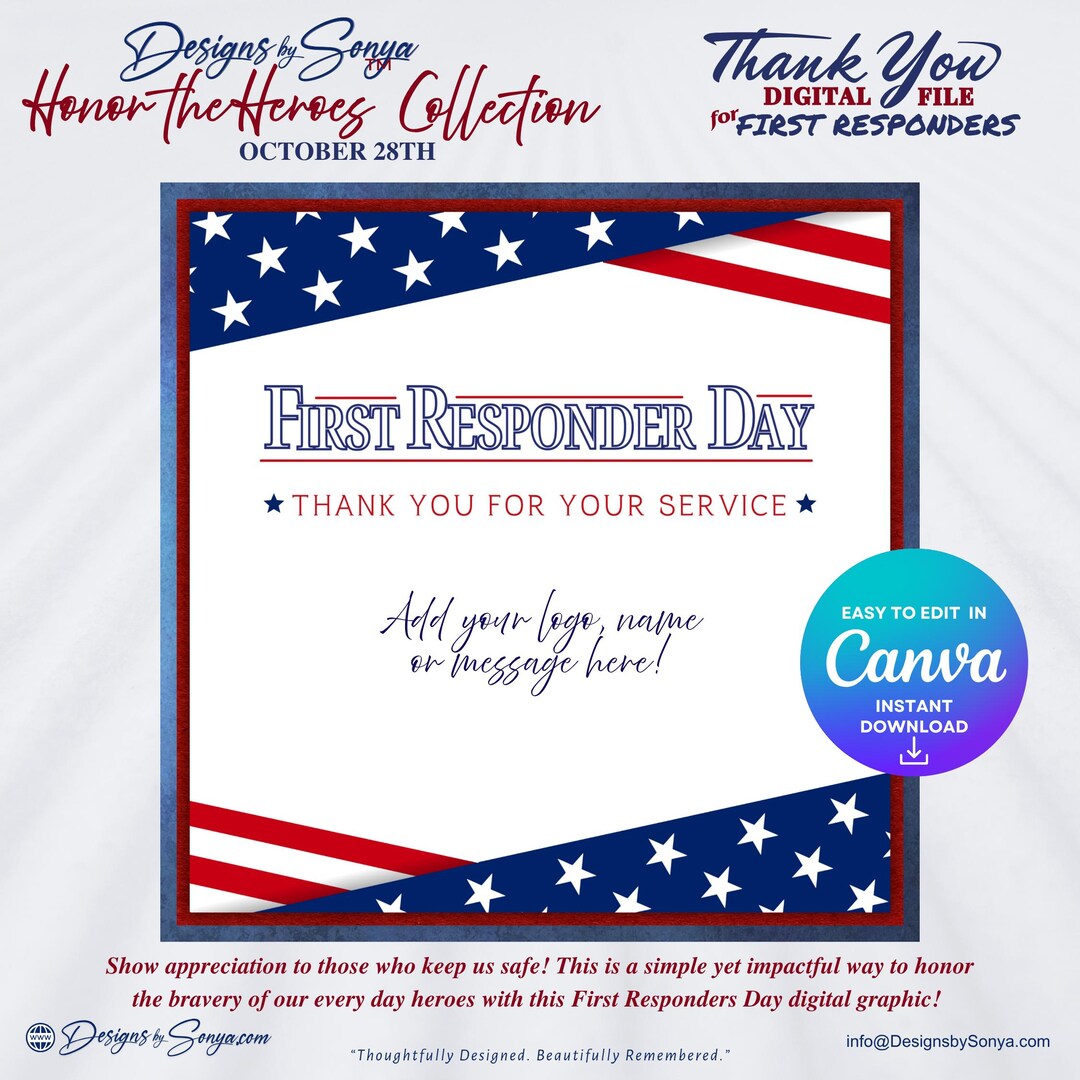 First Responder Day Digital Download | Editable Canva Template ...