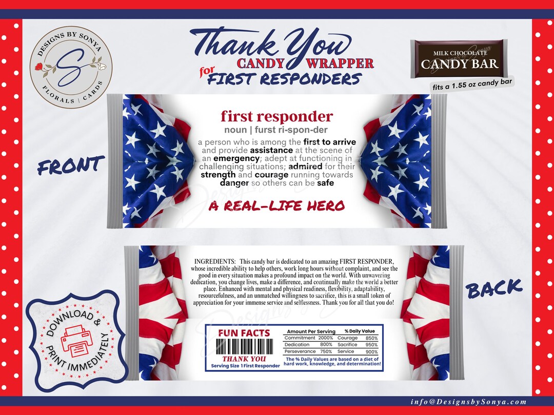 First Responder Appreciation Candy Bar Wrapper Instant Download ...