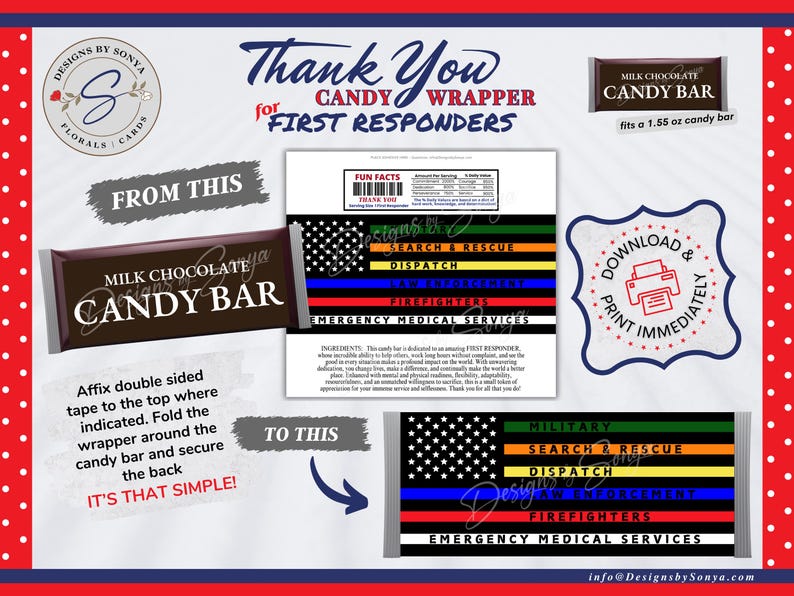 First Responders Candy Bar Wrapper – Printable Thank You Gift for ...