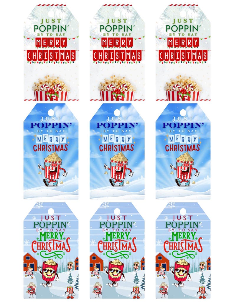 Printable just Poppin' By Gift Tags Popcorn Holiday Instant Download ...