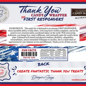 Thank You First Responder Candy Bar Wrapper – Printable Appreciation ...