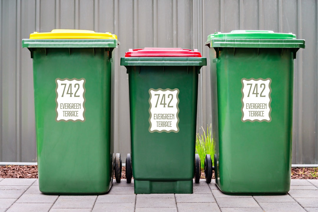 Personalized Wavy Stickers for Wheelie Bins, Olive Green Labels, Bin ...