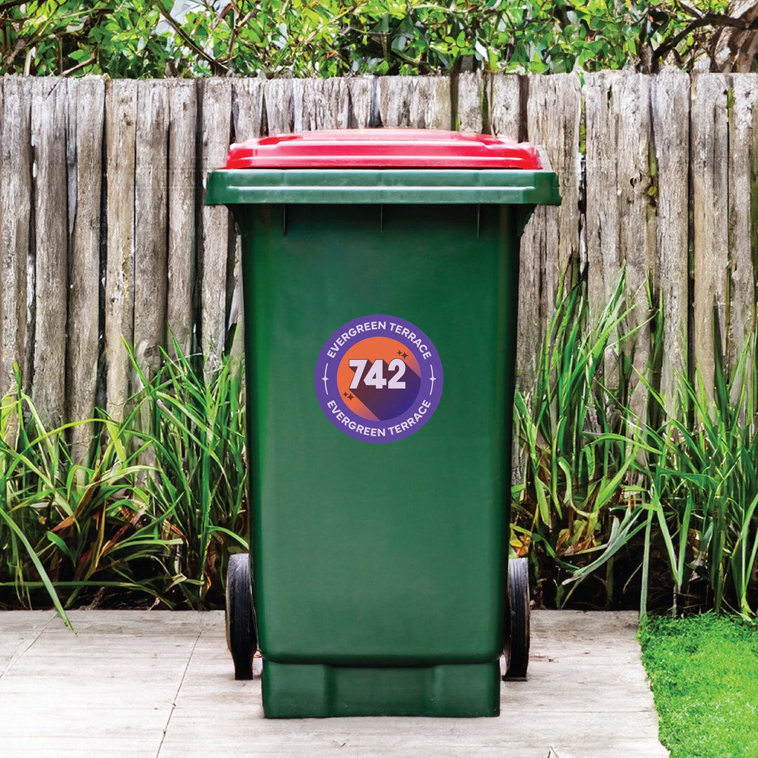 Purple House Number Label, Cosmic Round Sticker for Wheelie Bin ...