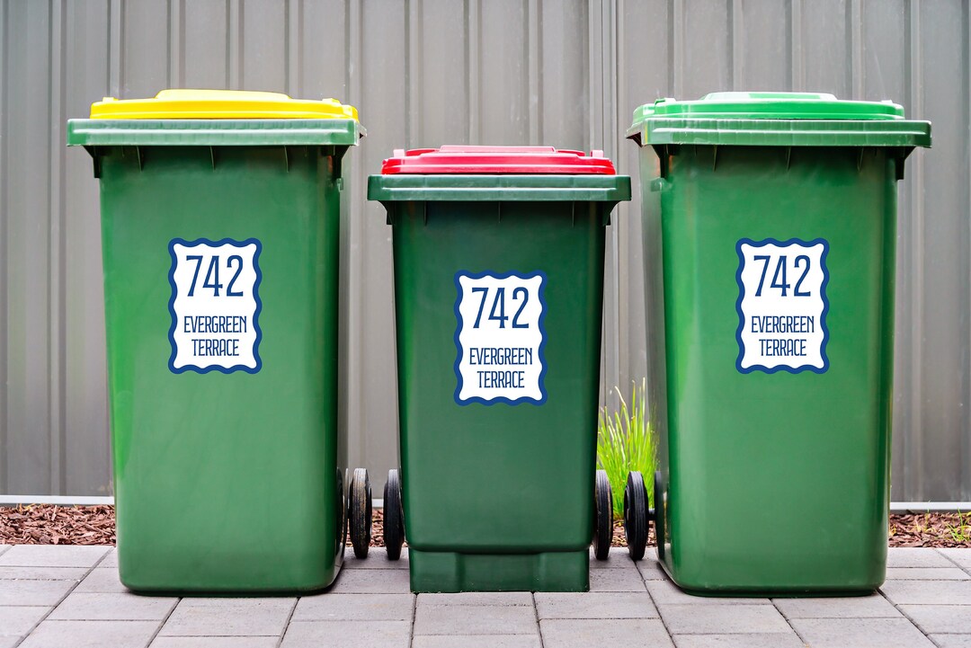 Blue Wheelie Bin Stickers, Wavy Labels for Outdoor Garbage Bins, House ...
