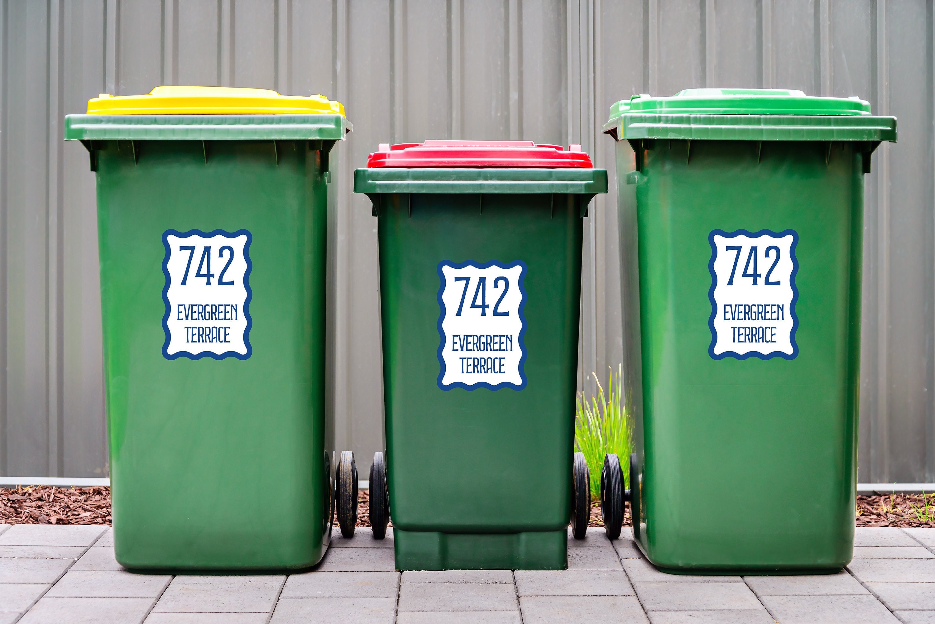 Blue Wheelie Bin Stickers, Wavy Labels for Outdoor Garbage Bins, House ...