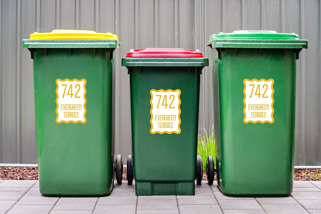 Wavy Stickers for Wheelie Bins, Yellow Bin Sticker With House Number ...