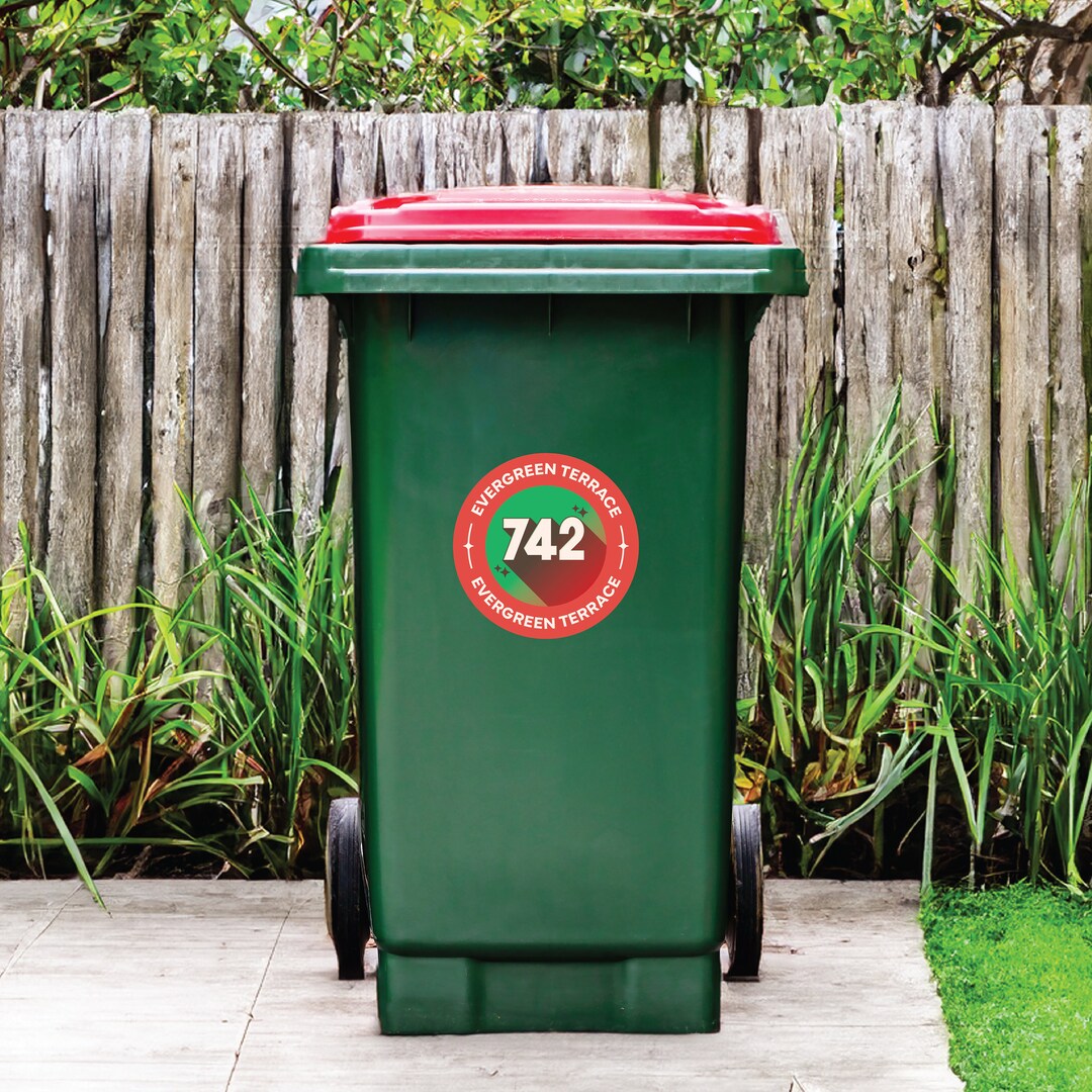 Red House Number Label, Cosmic Round Stickers for Wheelie Bin, Red ...