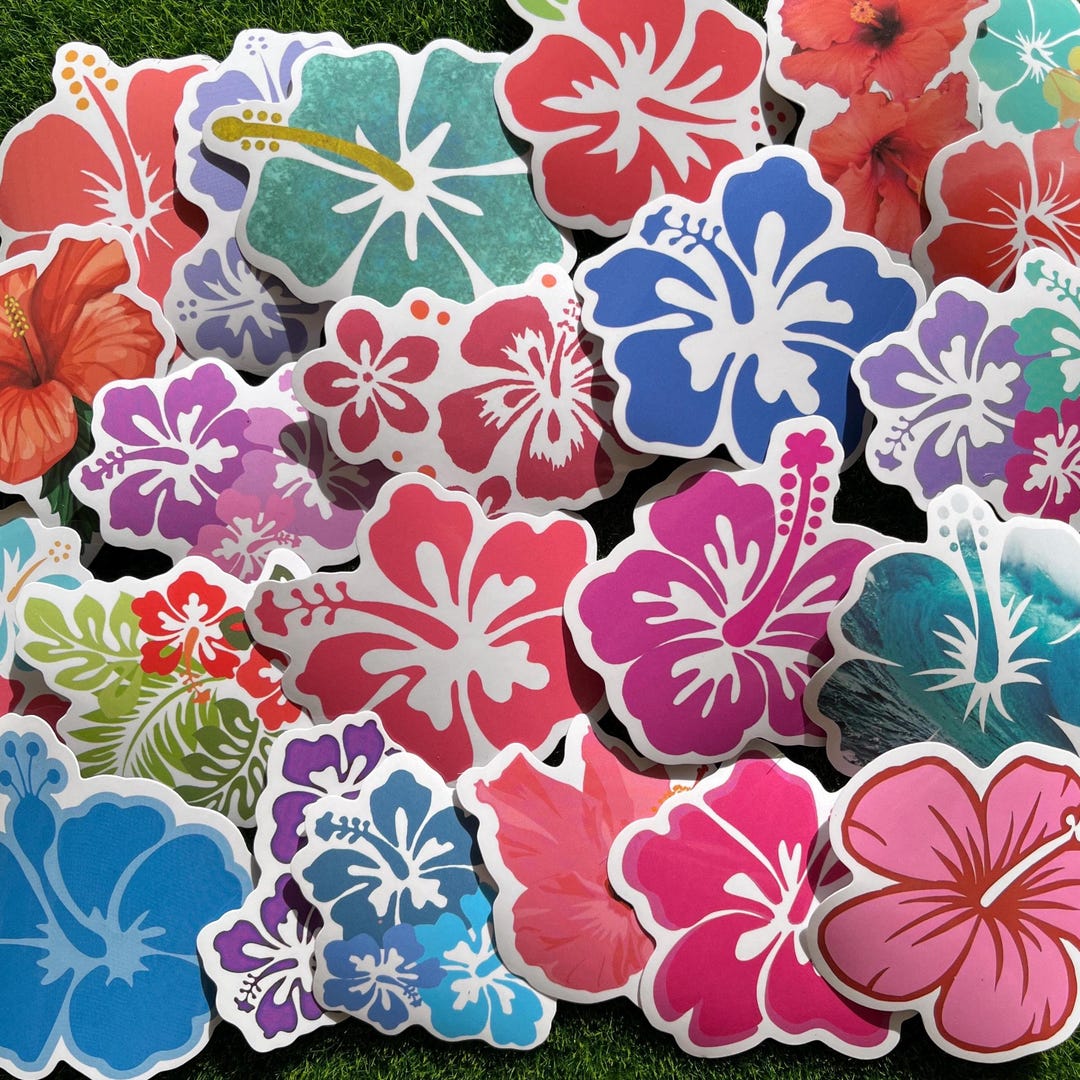 10 Hibiscus Flower Stickers | Colorful Tropical Flower Sticker ...