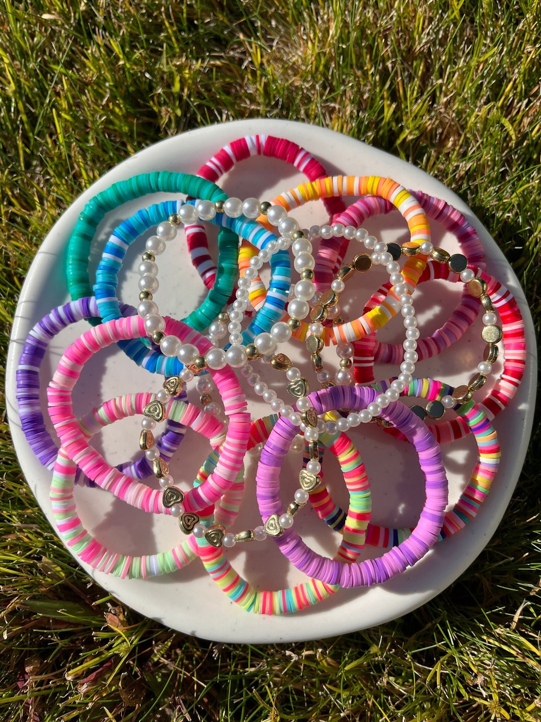 10 Mystery Bracelets | Colorful Clay Bead Bracelets, Heishi Beads ...