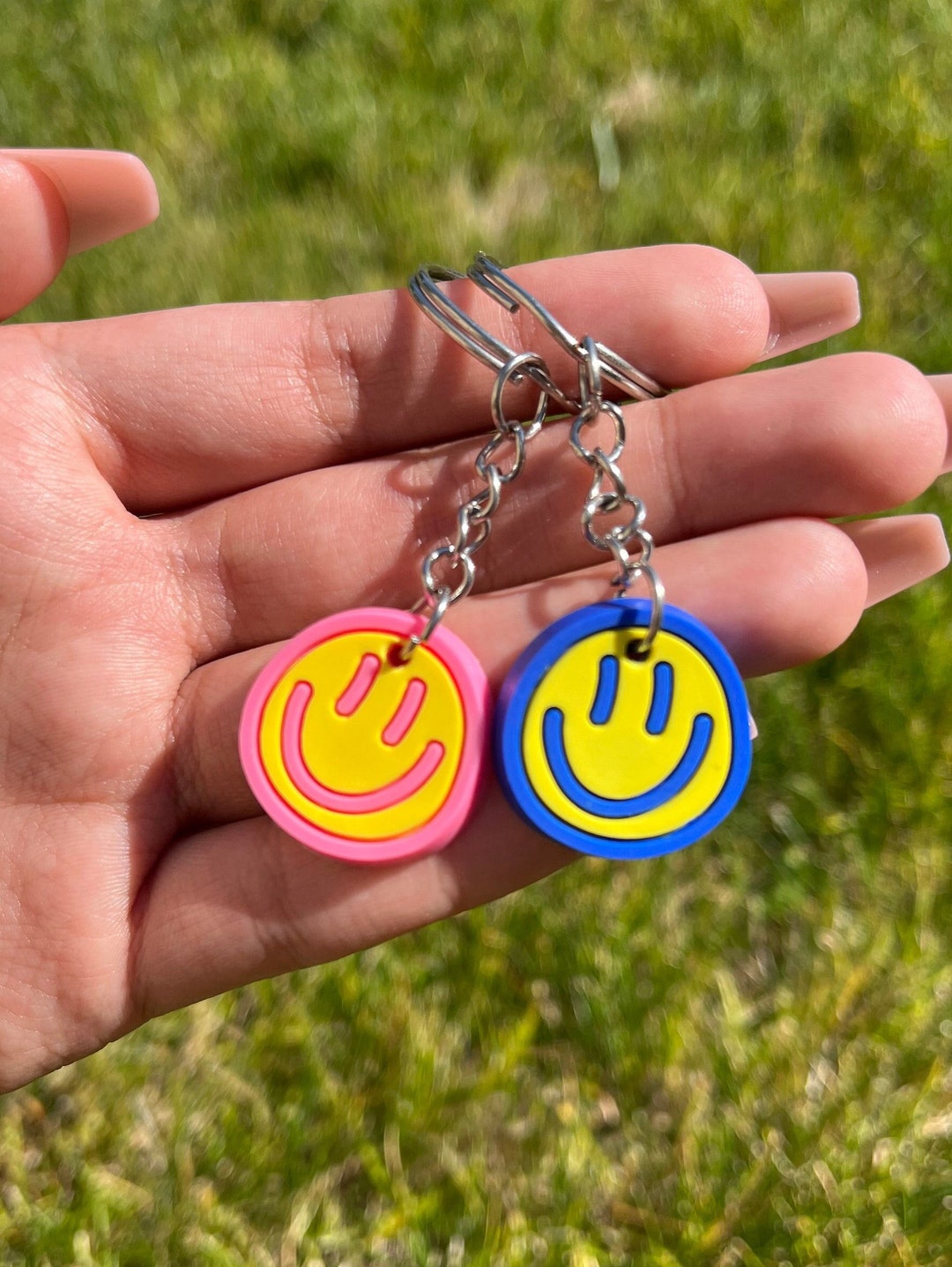Two Smiley Face Keychains - Etsy