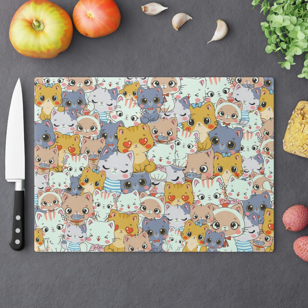 Kawaii Cats Cutting Board Chibi Kitchen Gift for Anime Fan - Etsy