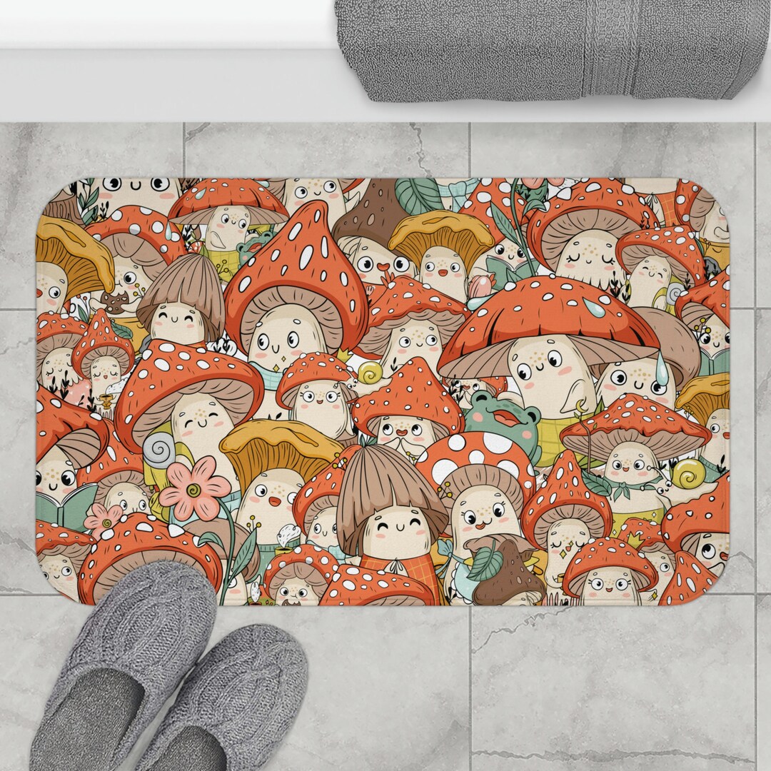 Kawaii Mushrooms Bath Mat Mushrooms Bathroom Mat Anime Floor Mat ...