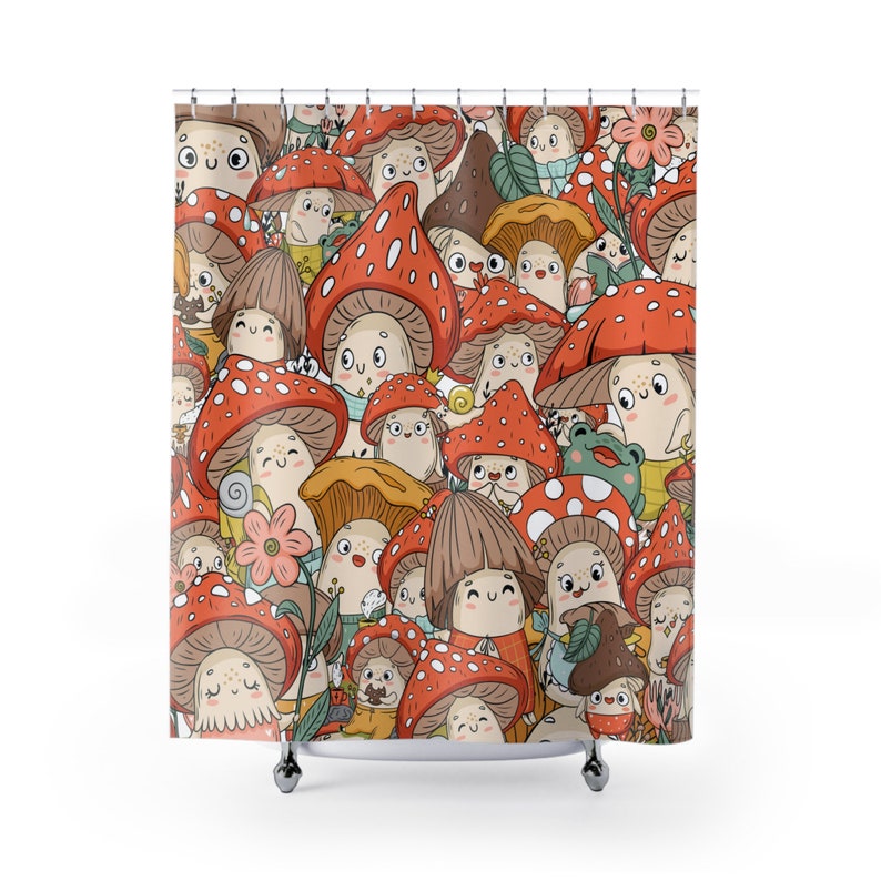 Kawaii Mushrooms Shower Curtains Chibi Mushrooms Curtain Kawaii Home ...