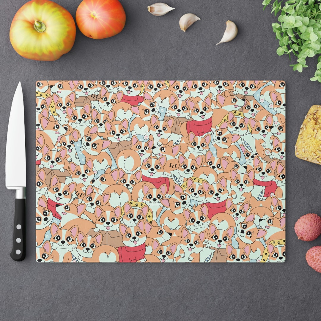 Kawaii Corgis Cutting Board Chibi Kitchen Gift for Anime Fan Aesthetic ...