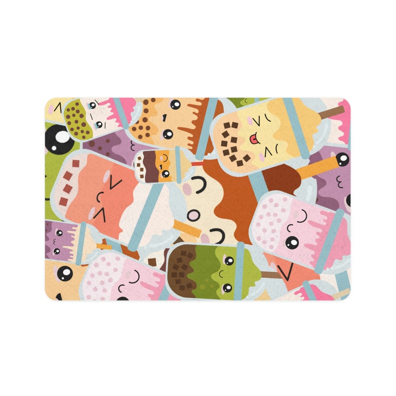 Kawaii Bubble Tea Pet Food Mat 12x18 Chibi Boba Tea Food Mat Gift for ...