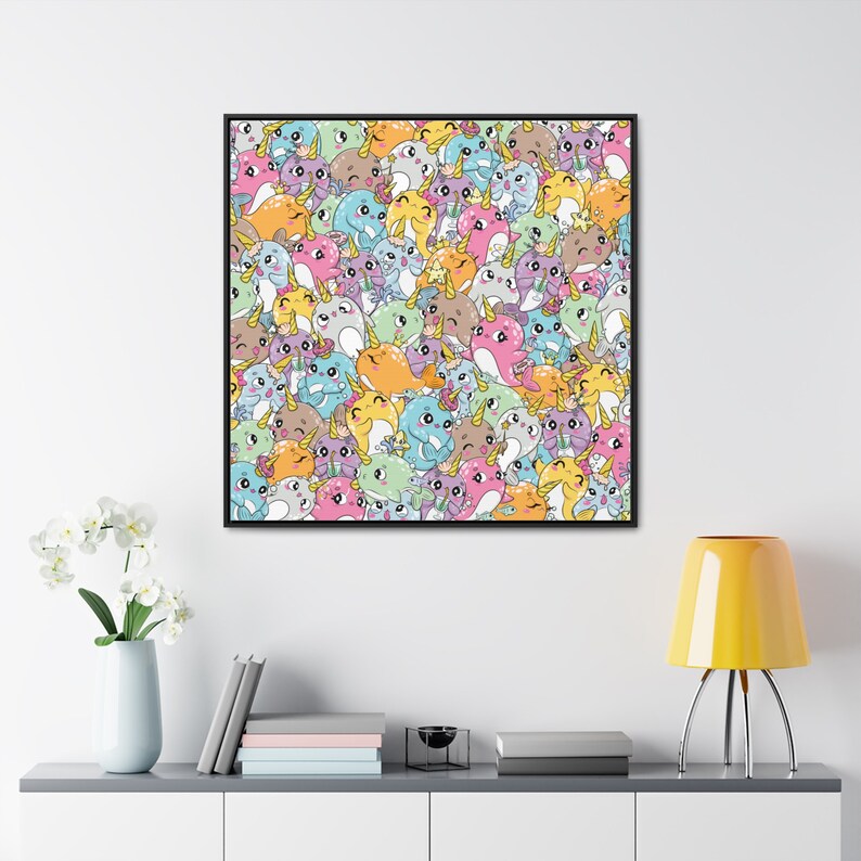 Kawaii Narwhals Gallery Canvas Wraps, Square Frame Chibi Wall Art House ...