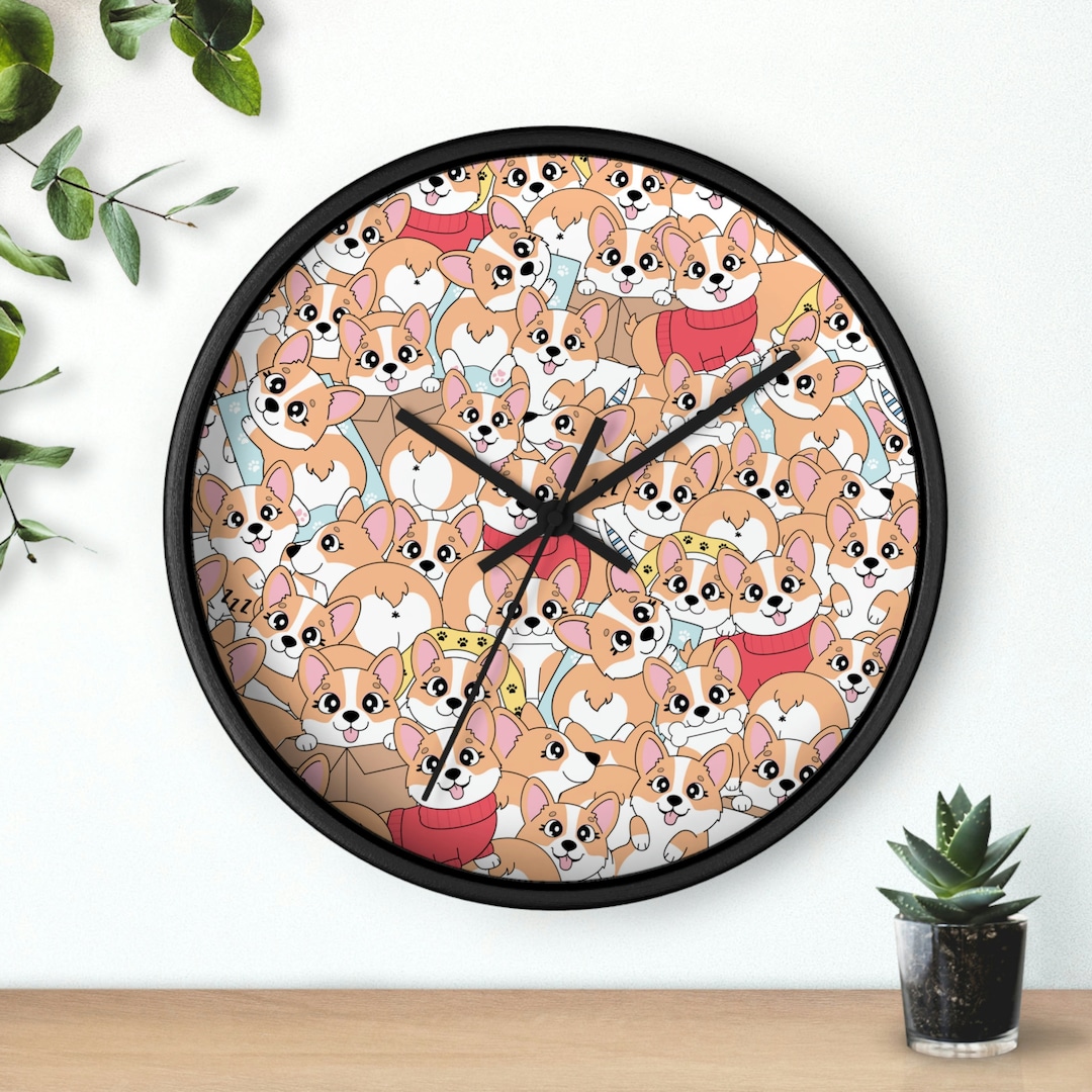 Kawaii Corgis Wall Clock Chibi Corgis Wall Clock Kawaii Home Decor Gift ...