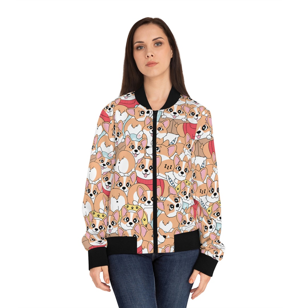 Kawaii Corgis Women's Bomber Jacket Chibi Aesthetic Jacket Gift for ...
