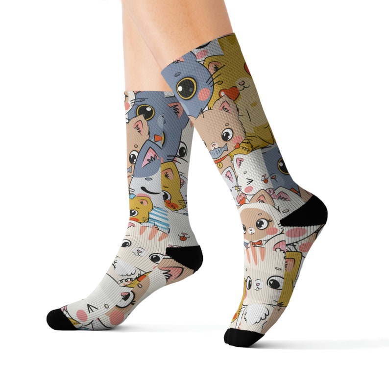 Kawaii Cats Socks Chibi Gift Idea Cute Cats Aesthetic Socks Gift for ...