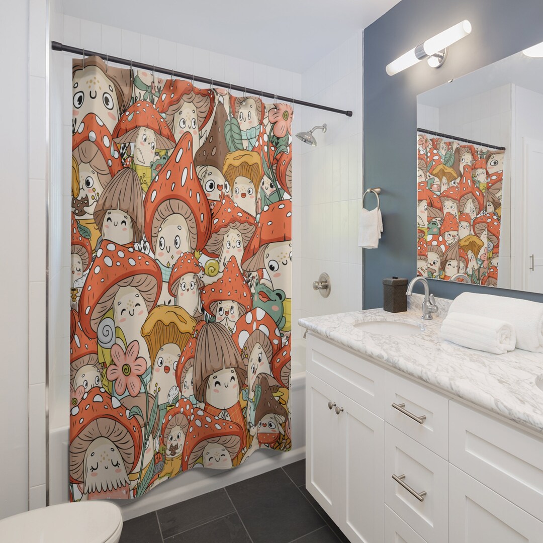 Kawaii Mushrooms Shower Curtains Chibi Mushrooms Curtain Kawaii Home ...