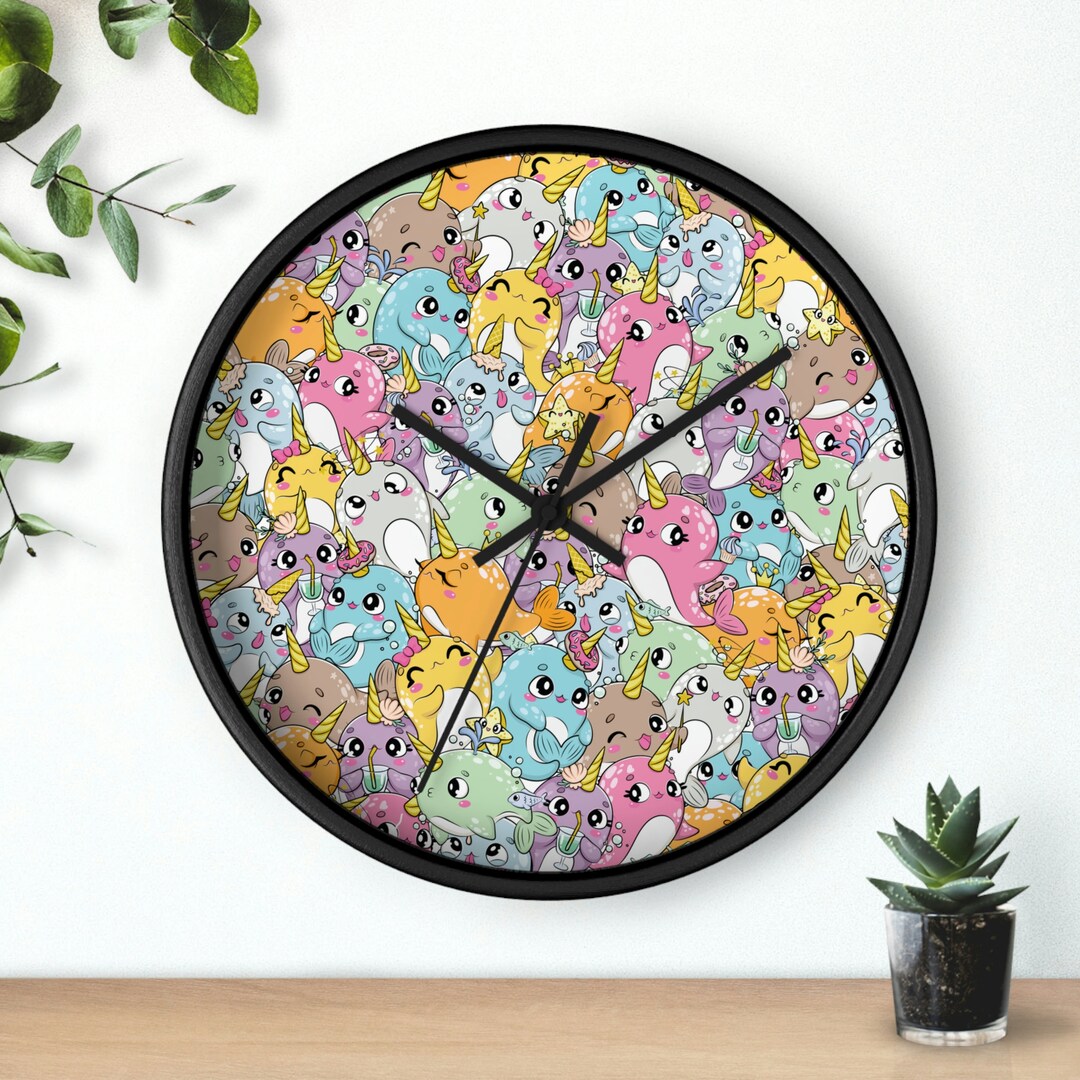 Kawaii Narwhals Wall Clock Chibi Narwhal Wall Clock Kawaii Home Decor ...