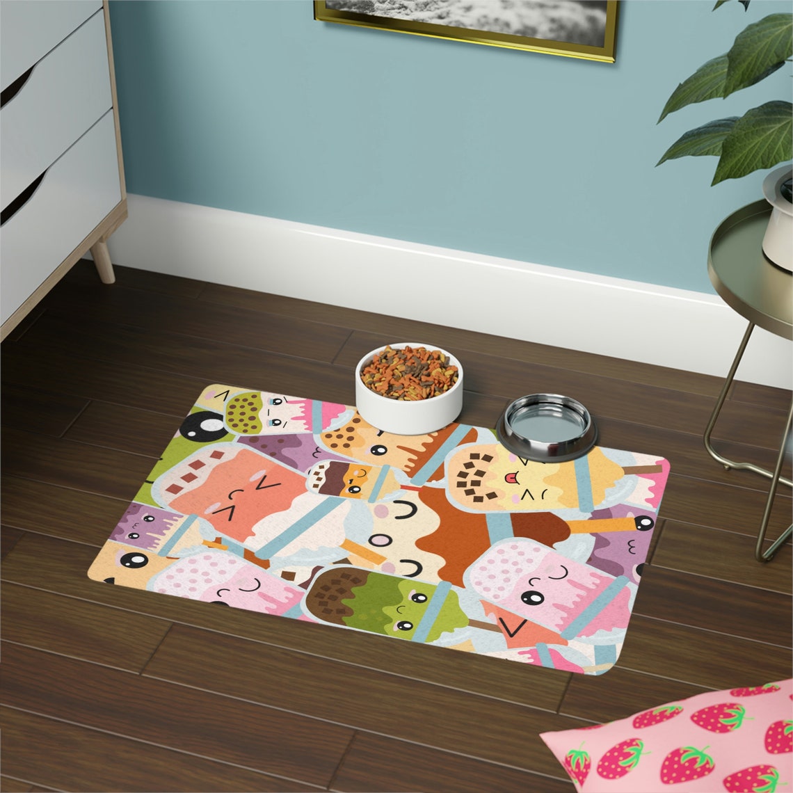 Kawaii Bubble Tea Pet Food Mat 12x18 Chibi Boba Tea Food Mat Gift for ...