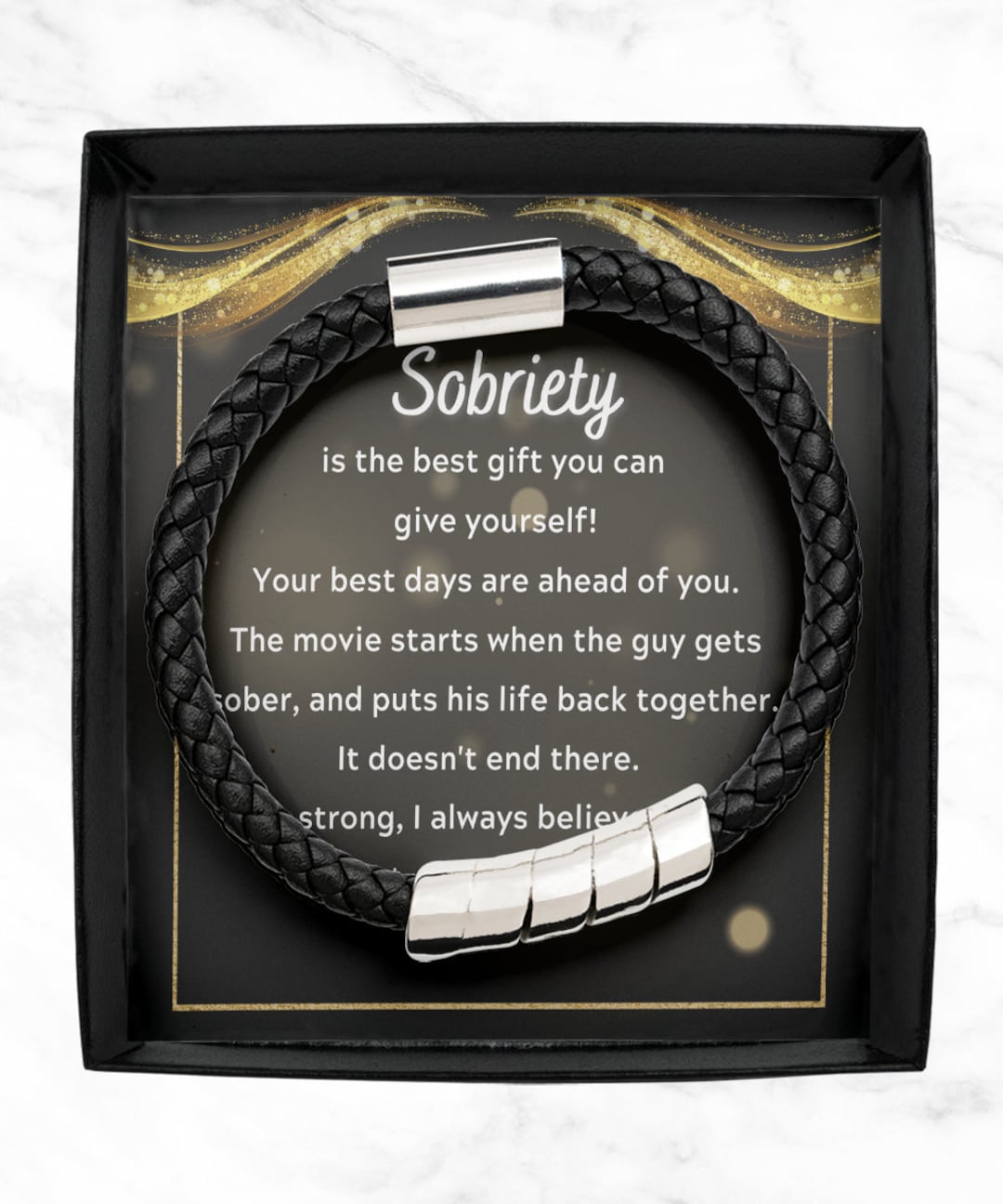Christmas Sobriety Gift for Men, One Year Sober, AA Recovery Bracelet ...