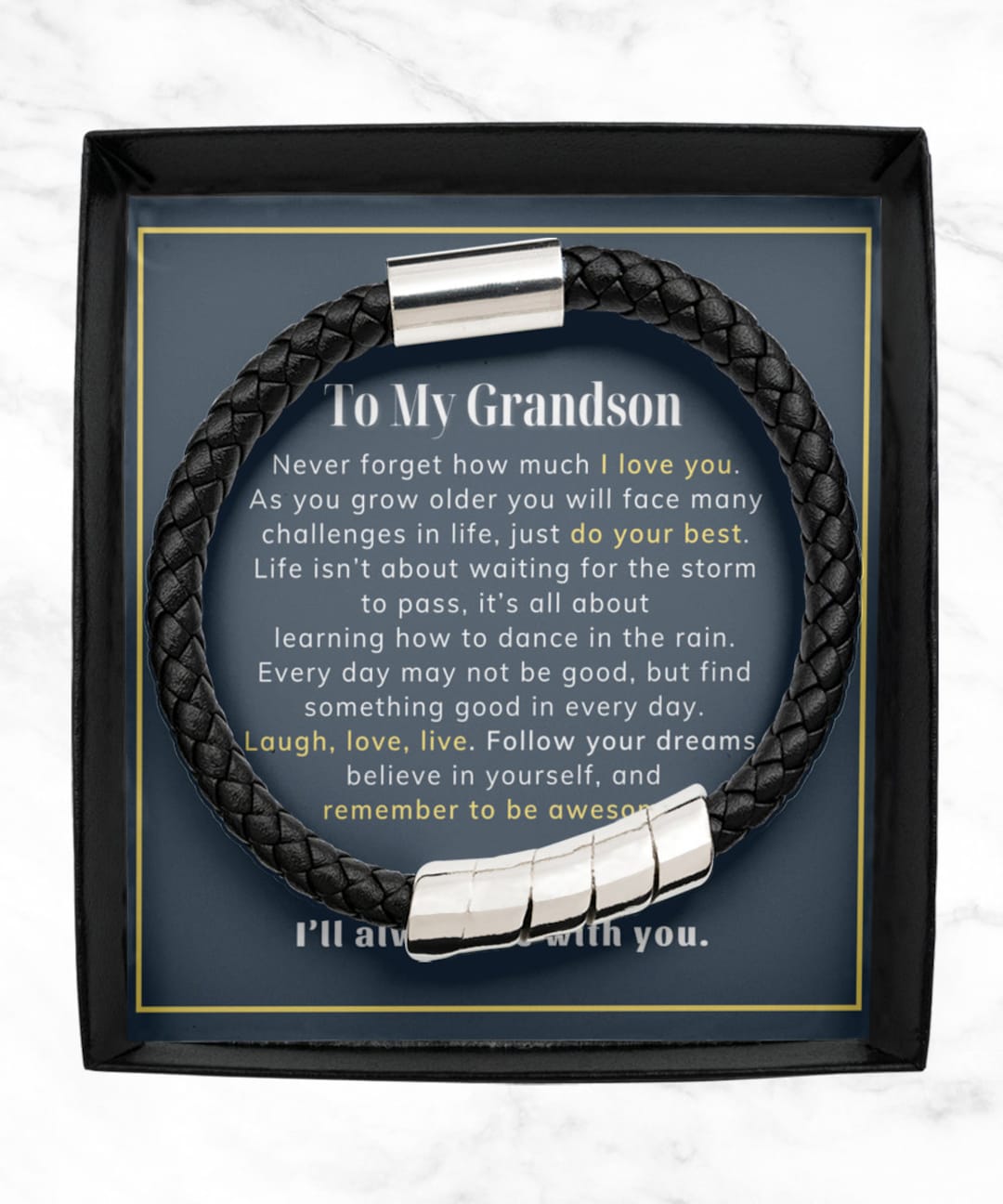 To My Grandson Leather Bracelet, Men's Bracelet, Adjustable Bracelet ...