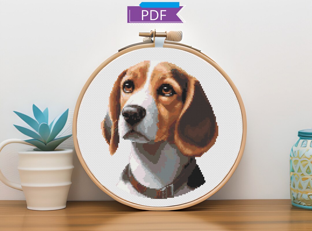 Beagle Cross Stitch Pattern | Instant Download PDF | Dog, Pet Portrait ...