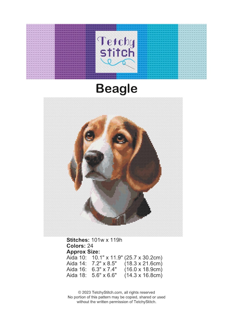 Beagle Cross Stitch Pattern Instant Download PDF Dog, Pet Portrait ...