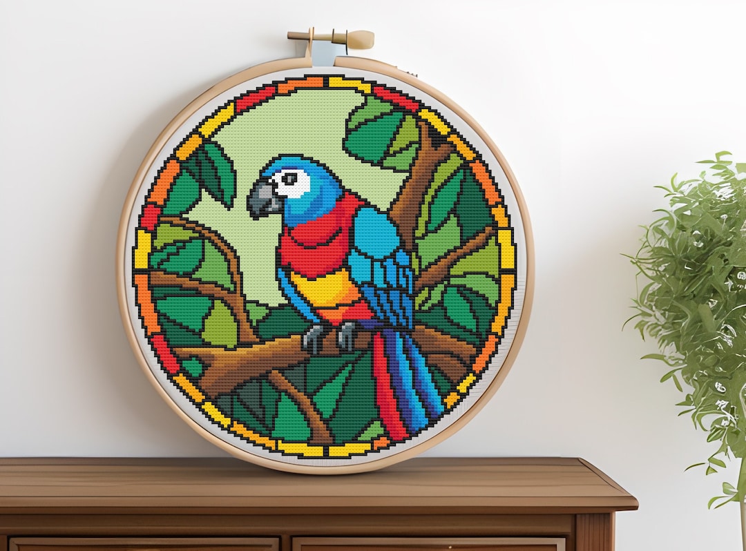 Stained Glass Parrot Cross Stitch Pattern | Instant Download PDF | Bird ...