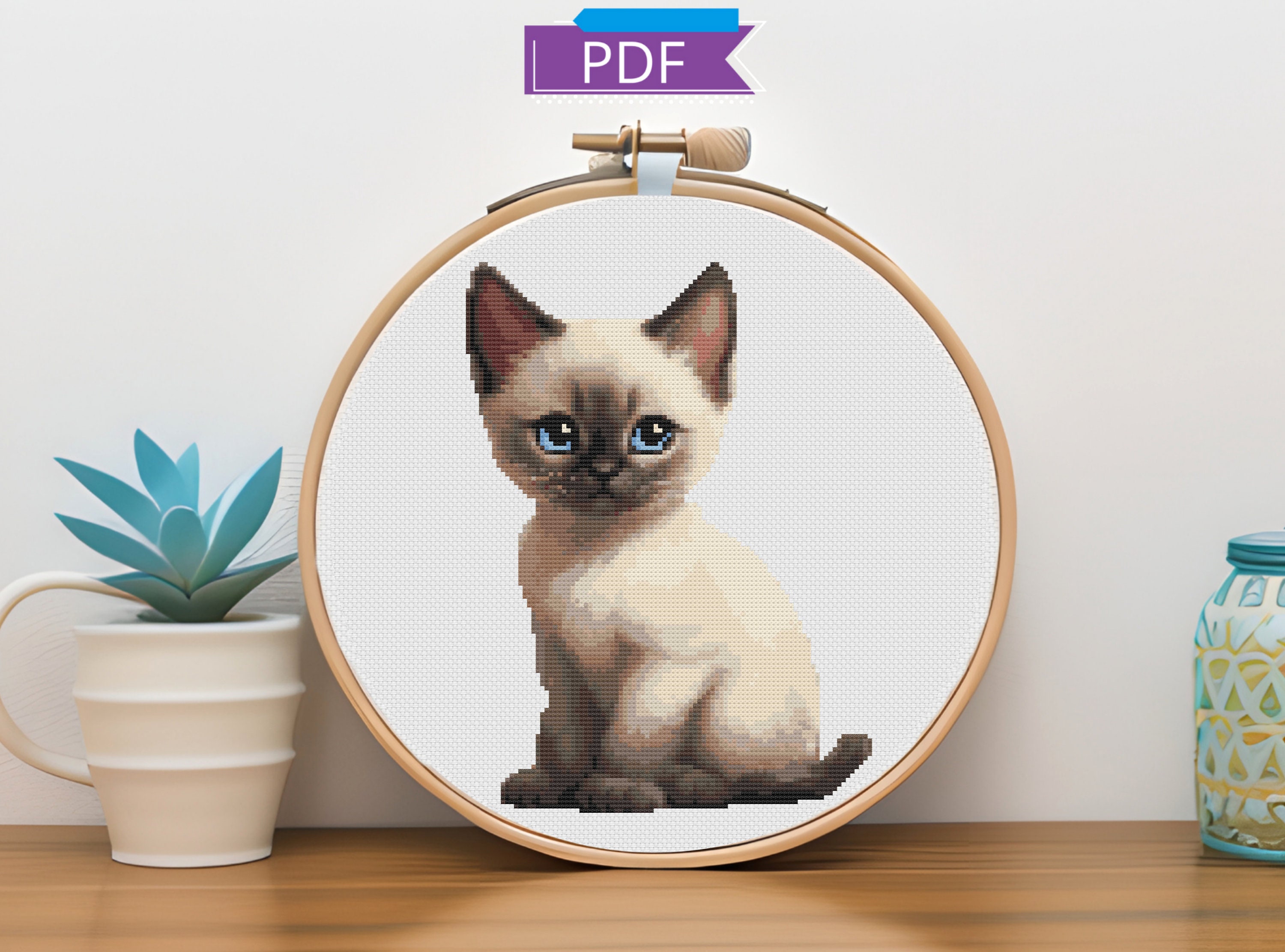 Cute Siamese Kitten Cross Stitch Pattern | Instant Download PDF | Cat ...