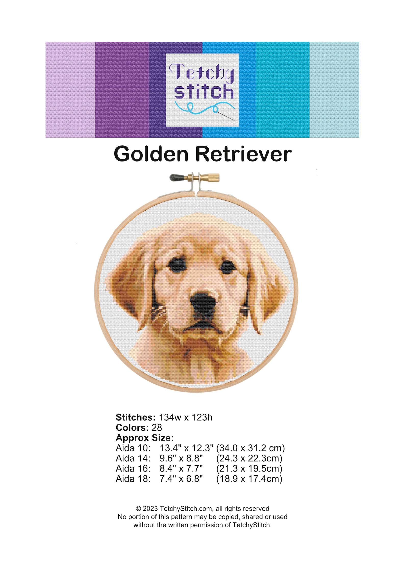 Golden Retriever Cross Stitch Pattern | Instant Download PDF | Dog, Pet ...