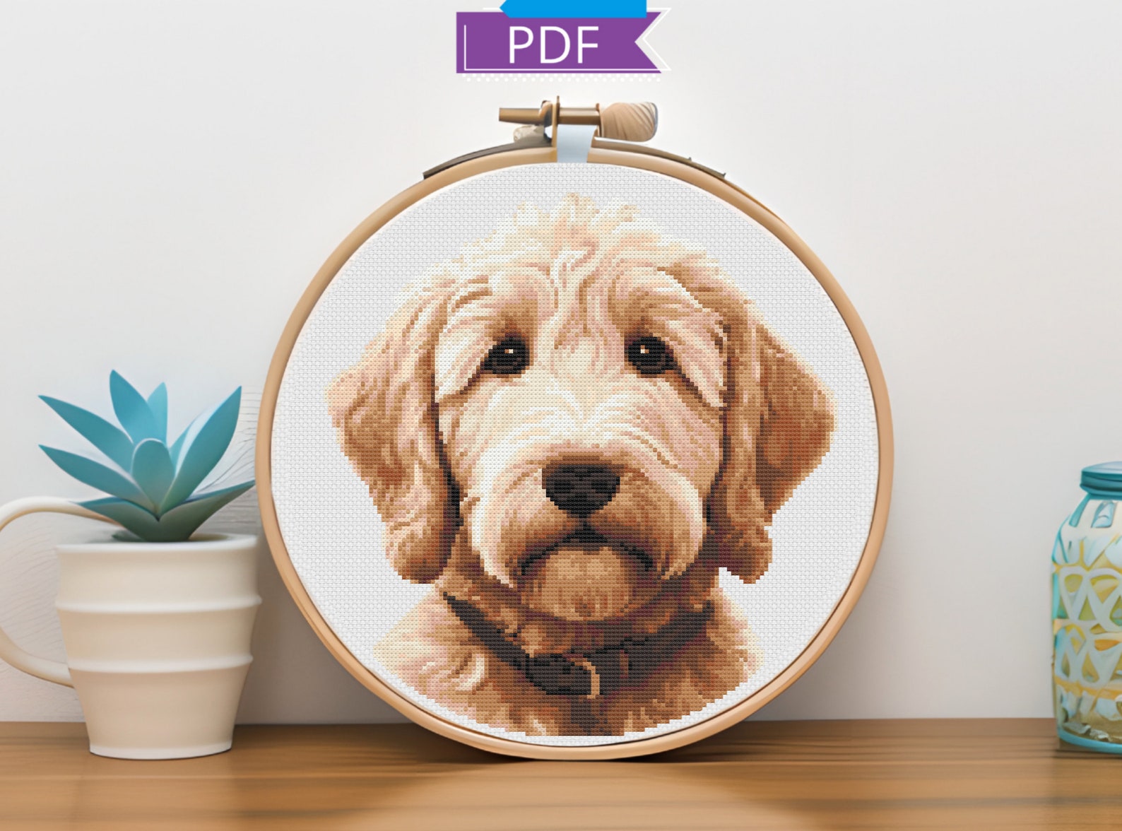 Goldendoodle Cross Stitch Pattern: Dog Pet Portrait (instant Download ...