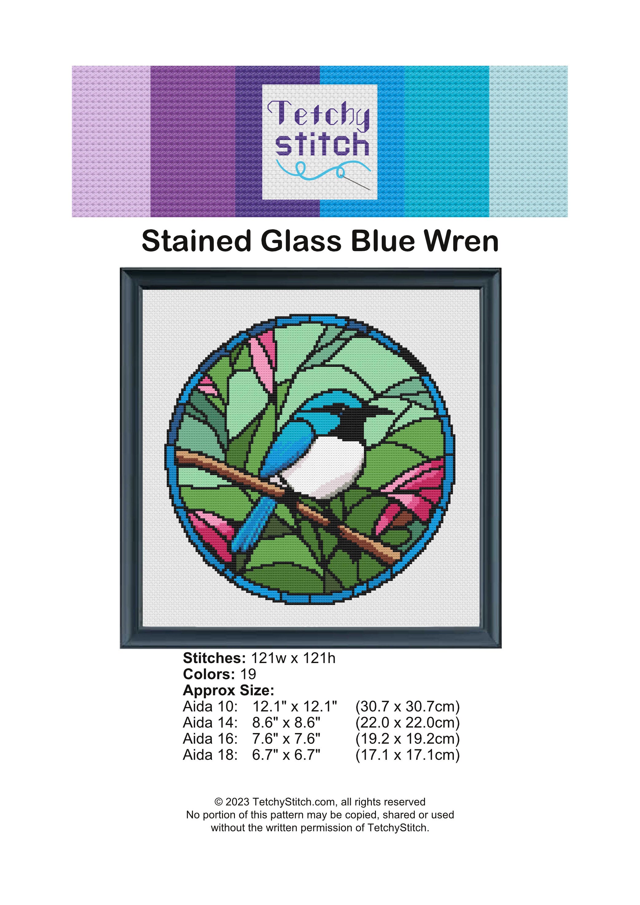 Stained Glass Blue Wren Cross Stitch Pattern (instant Download PDF) - Etsy