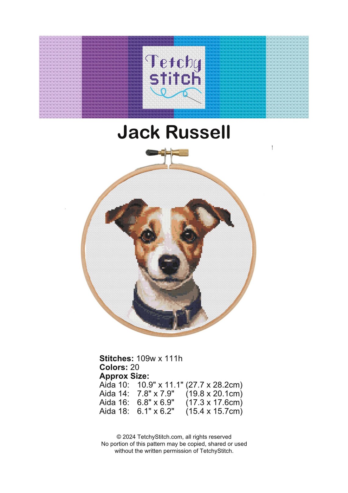 Cute Jack Russell Dog Cross Stitch Pattern | Instant Download PDF ...