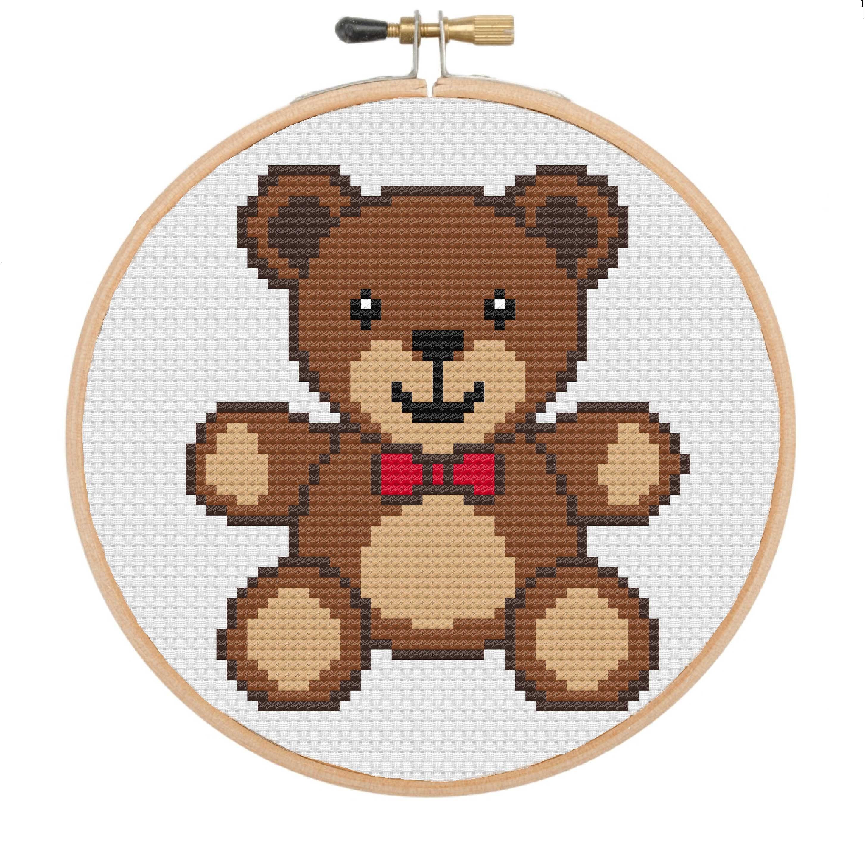 Easy Teddy Bear Mini Cross Stitch Pattern - 4 Color Options | Instant ...