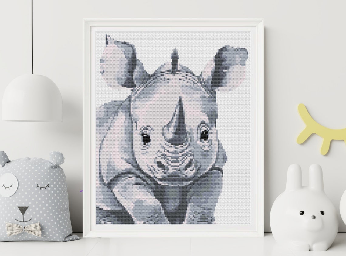 Rhino Cross Stitch Pattern | DIY Safari Nursery Art | Instant Download ...